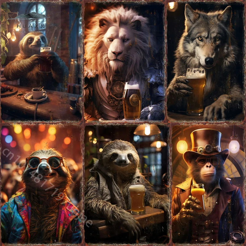 Sloth-Drinking-Beer-Bar-Metal-Tin-Sign-Aesthetics-Iron-Plates-for-Club ...