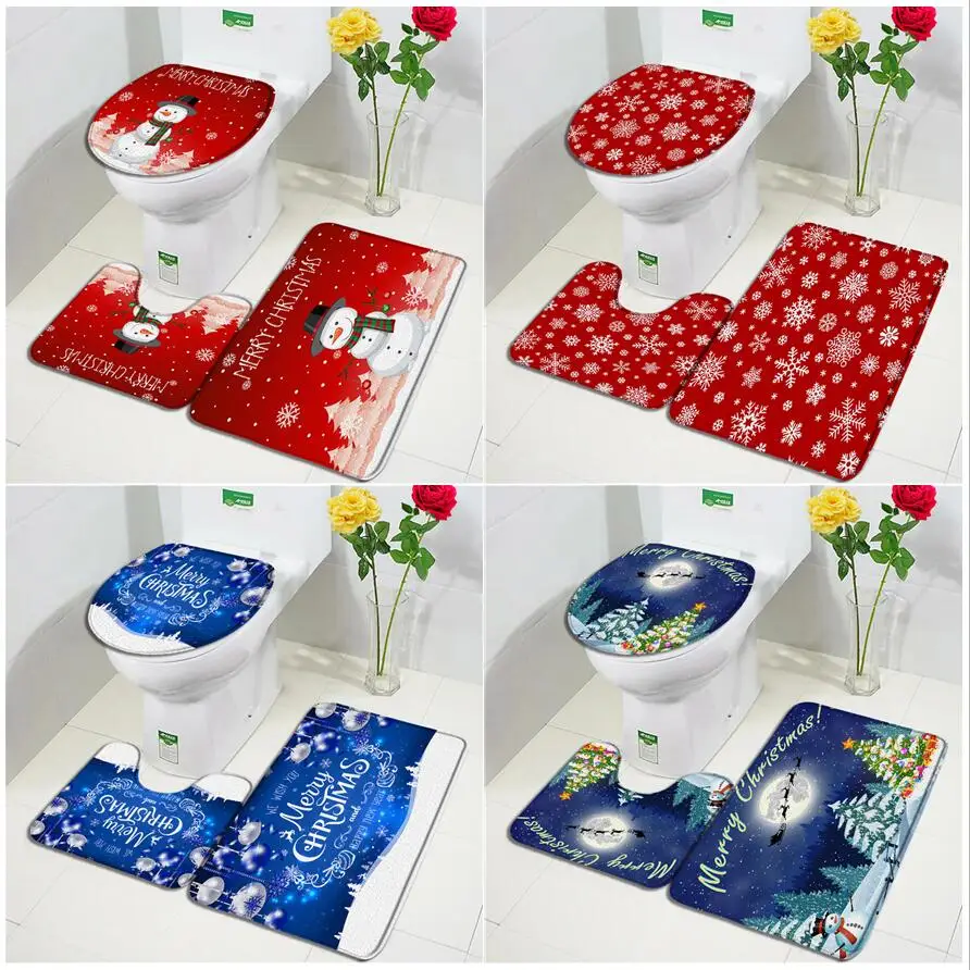 Red-Christmas-Bath-Mat-Set-Cute-Snowman-Snowflake-Blue-Rope-Ball-Xmas ...
