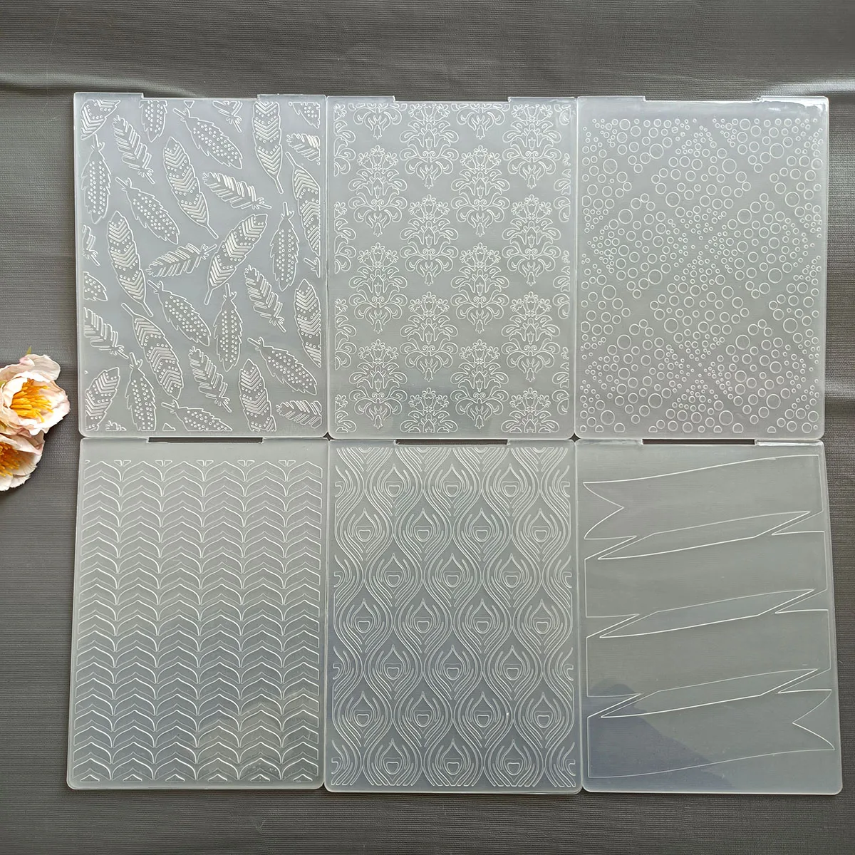 6 Models Embossing Folder Transparent Embossing Plastic Plates Design ...