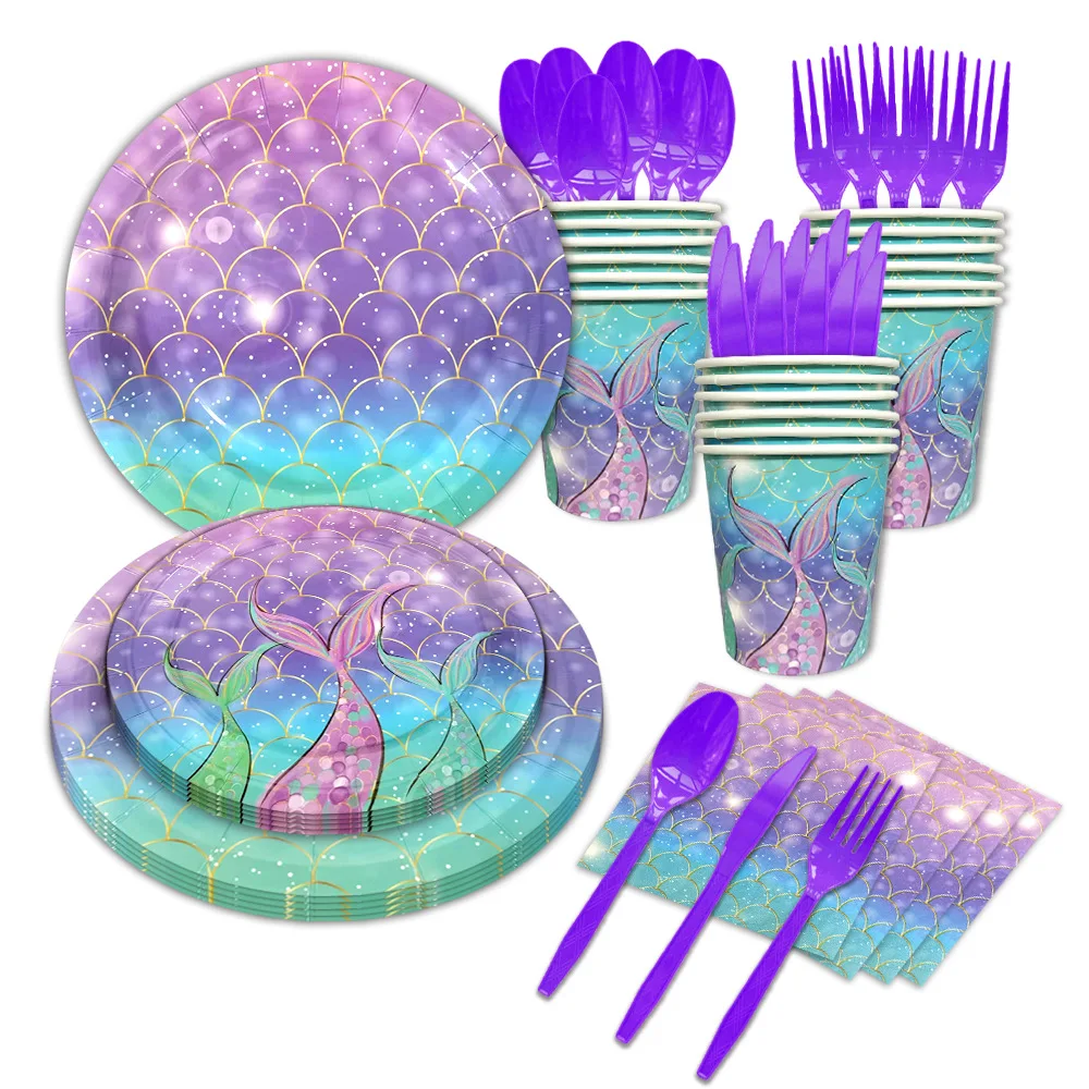 Mermaid-Theme-Disposable-Tableware-Mermaid-Birthday-Party-Decor-Kids ...