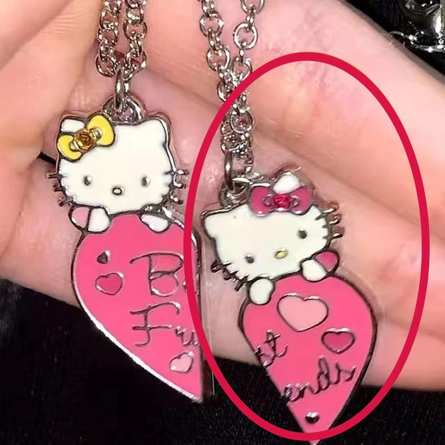 Hello Kitty Necklace Cartoon Anime Couple Wearing Metal Necklace ...