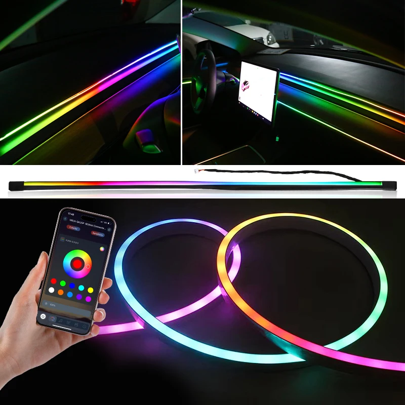 200cm 150cm Car Ambient Light Front Windshield Dashboard LED 64 Colors ...