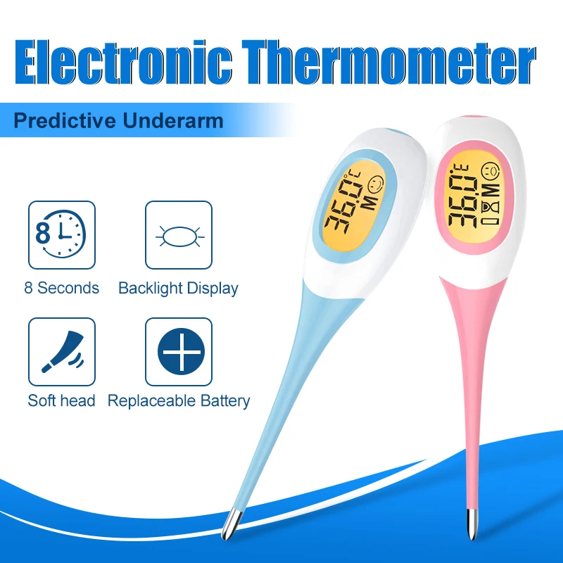 AiQUE Backlit Thermometer Soft Probe Digital Fast Fever Waterproof Oral ...