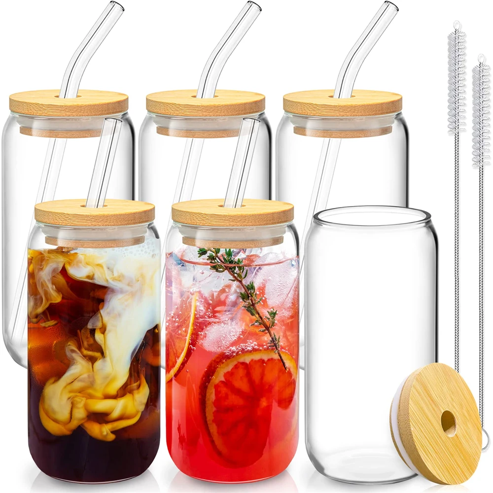 뚜껑과 빨대가 달린 투명 유리 컵 거품 차 컵 주스 유리 맥주 캔 모카 컵 우유 모카 컵 아침 식사 머그잔 음료용기