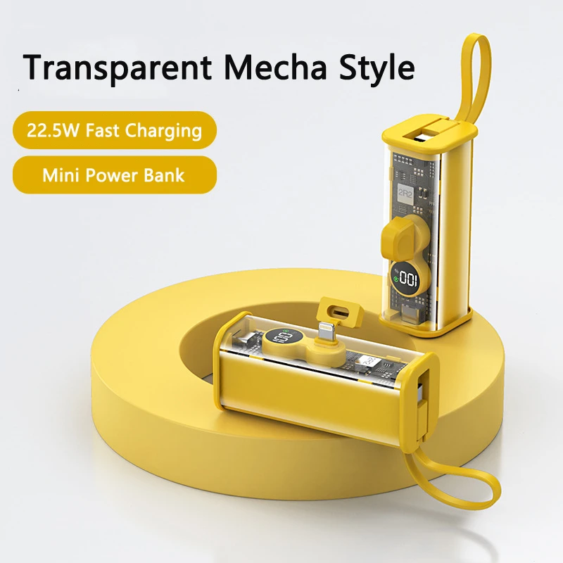 Transparent-Mini-Power-Bank-5000mAh-with-Cable-Plug-22-5W-Fast-Charging ...