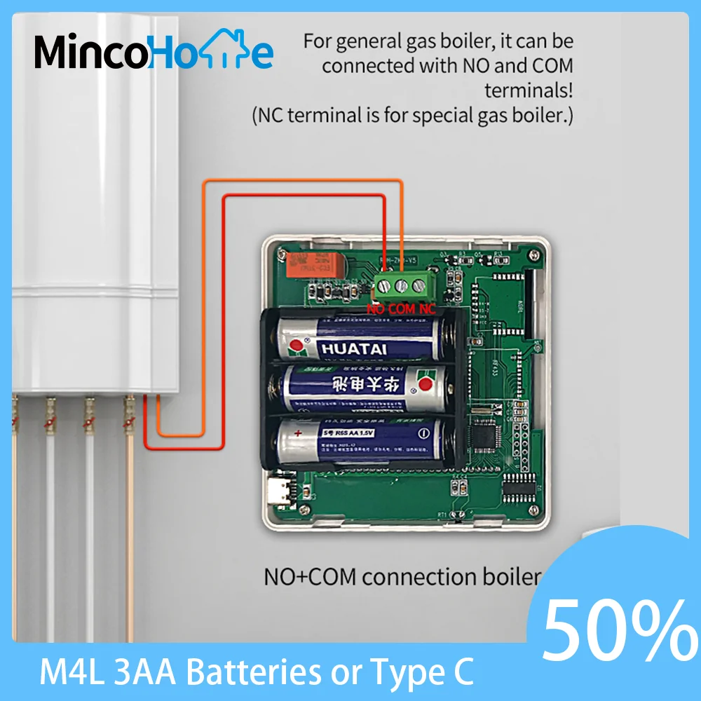 Termostato de habitación M4L 3A, baterías 3AA con puerto de carga tipo ...