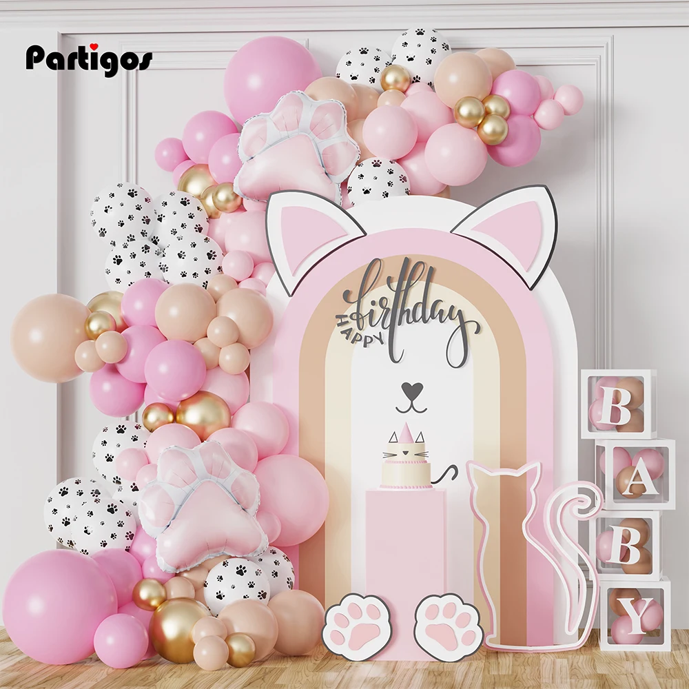 91pcs-New-Meow-Cat-Theme-Balloon-Garland-Arch-Pink-Cat-Paw-Foil-Balloon ...