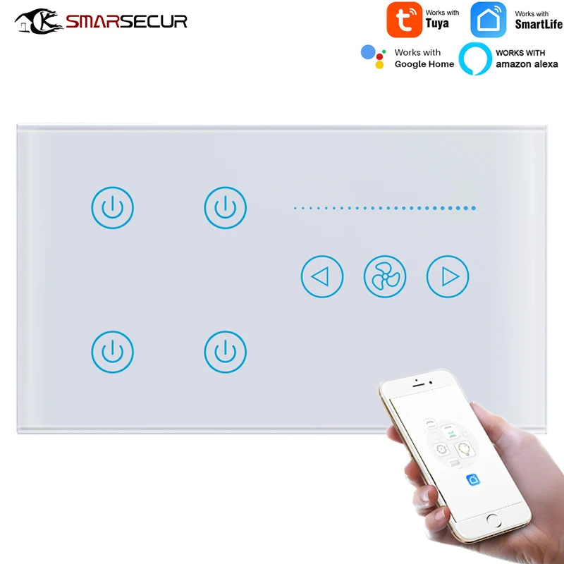 Smart-WIFI-4-Gang-Light-with-Ceiling-Fan-Switch-White-Black-Crystal ...