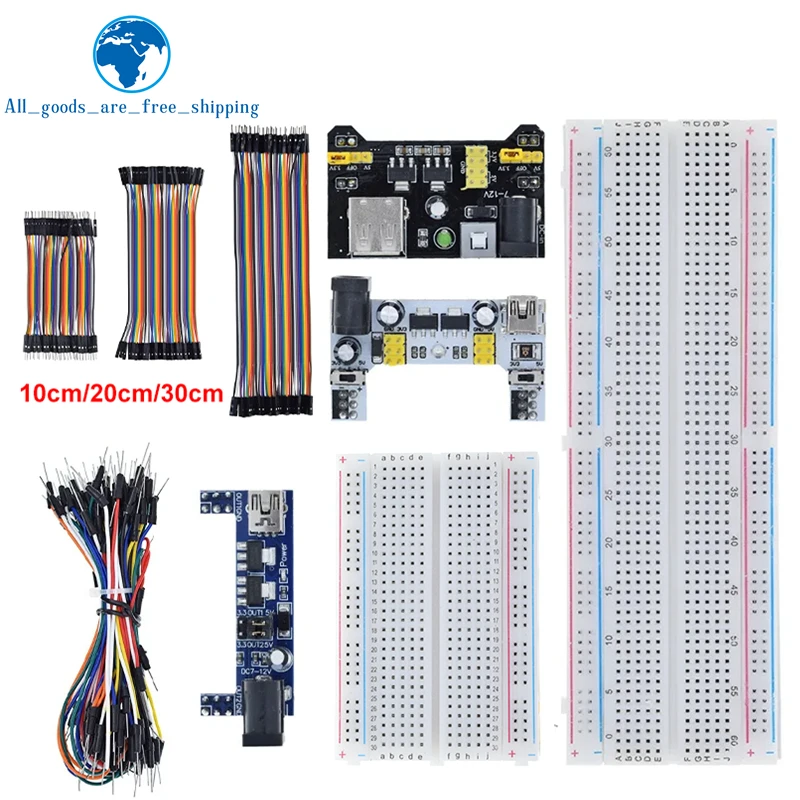 TZT MB-102 MB102 Breadboard 400 830 Point 65 Jumper Wires Solderless ...