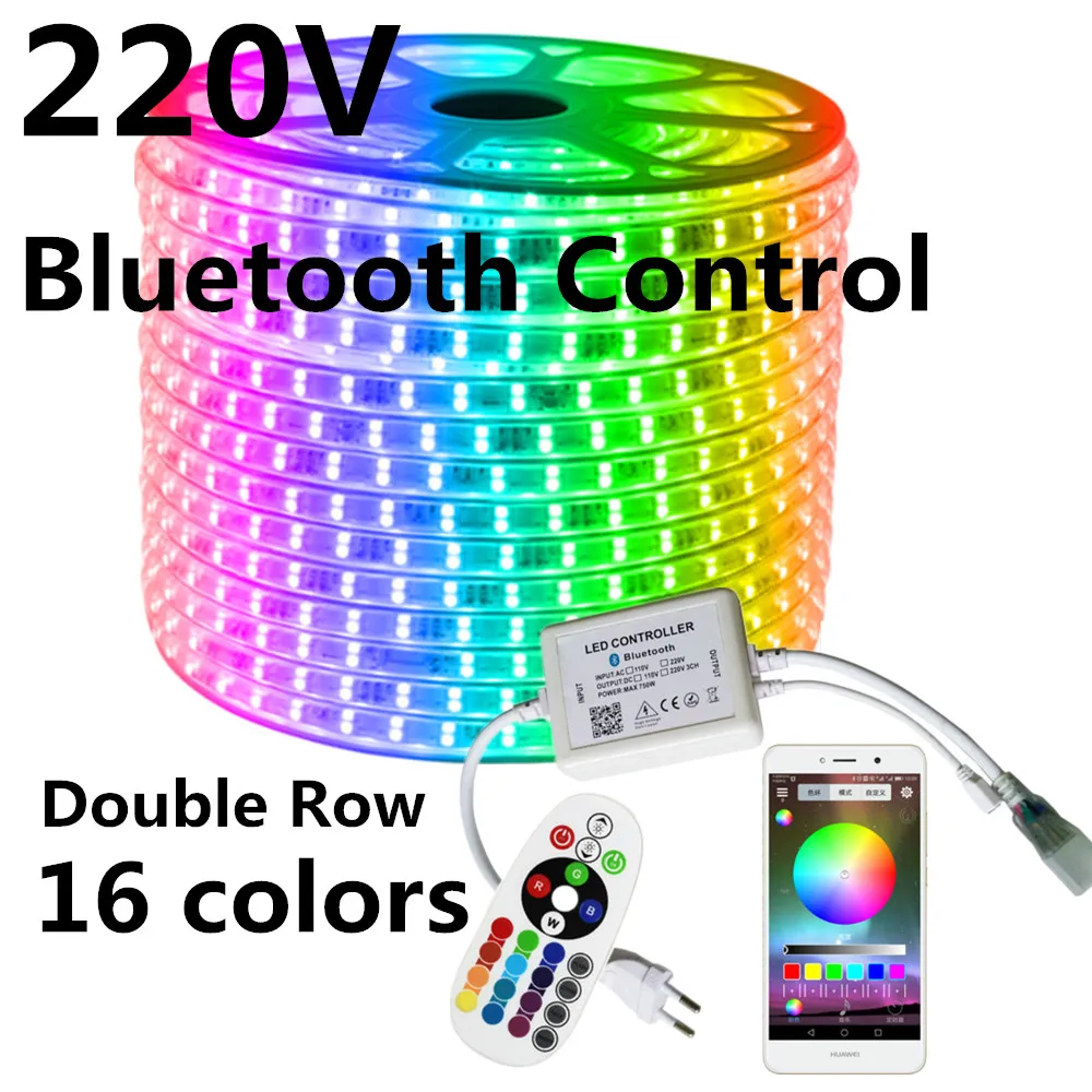 Double-Row-220V-RGB-LED-Strip-IR-24key-Bluetooth-Control-120LEDs-M-5050 ...