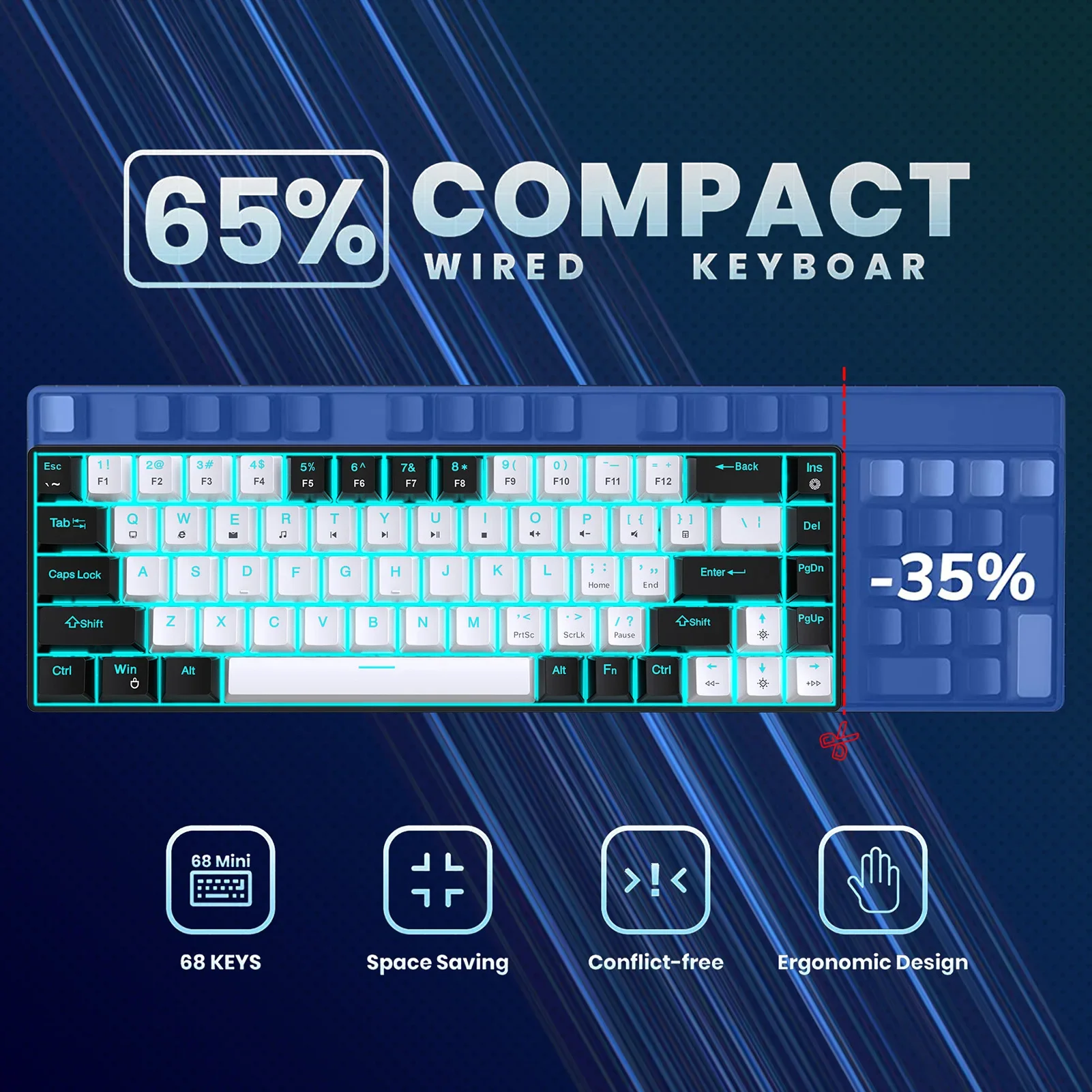 HXSJ V800 Hot-Swappable 68-Key Mechanical Keyboard
