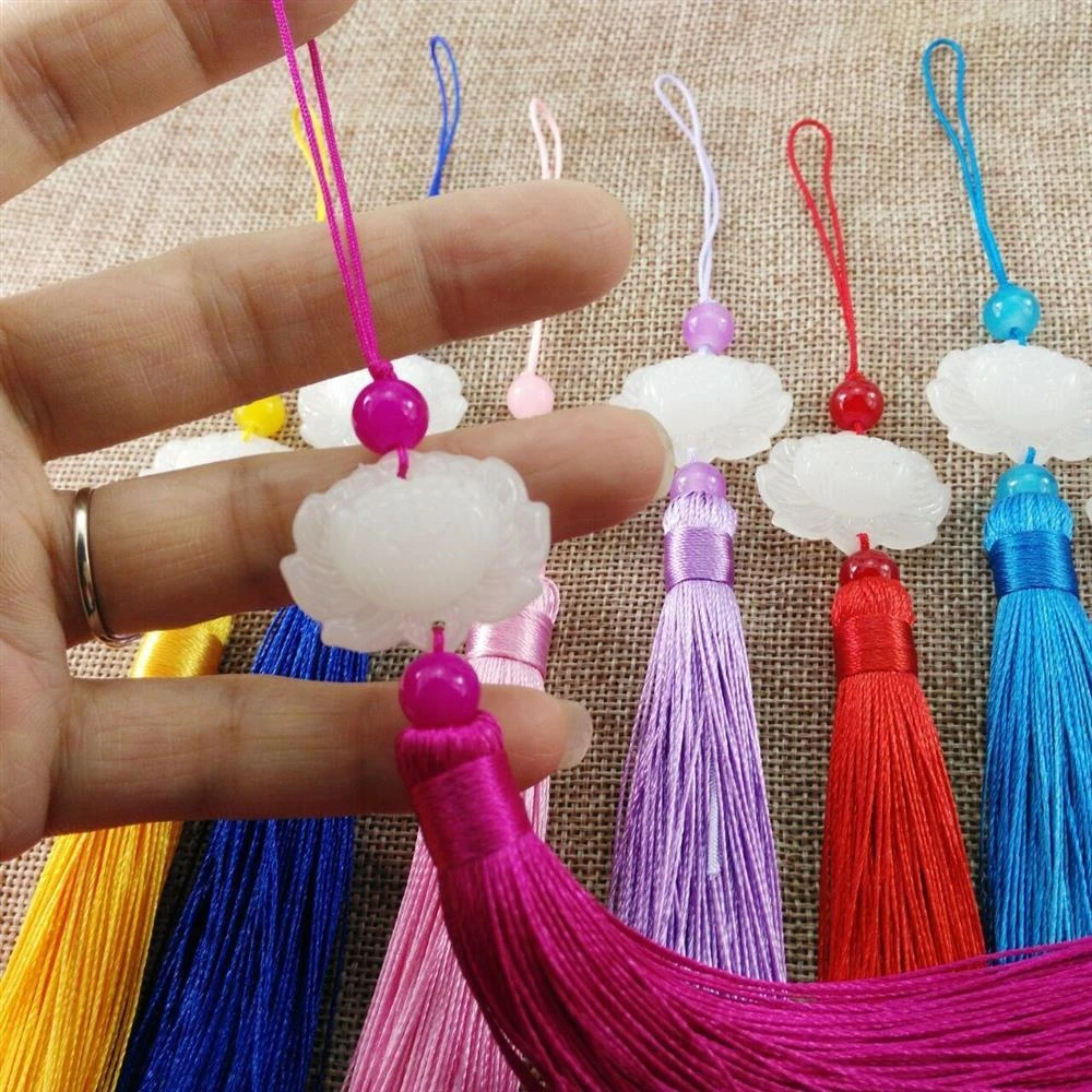 5pcs Colorful Brush Tassel Hanging Ears White Jade Lotus Tassels Hanfu ...