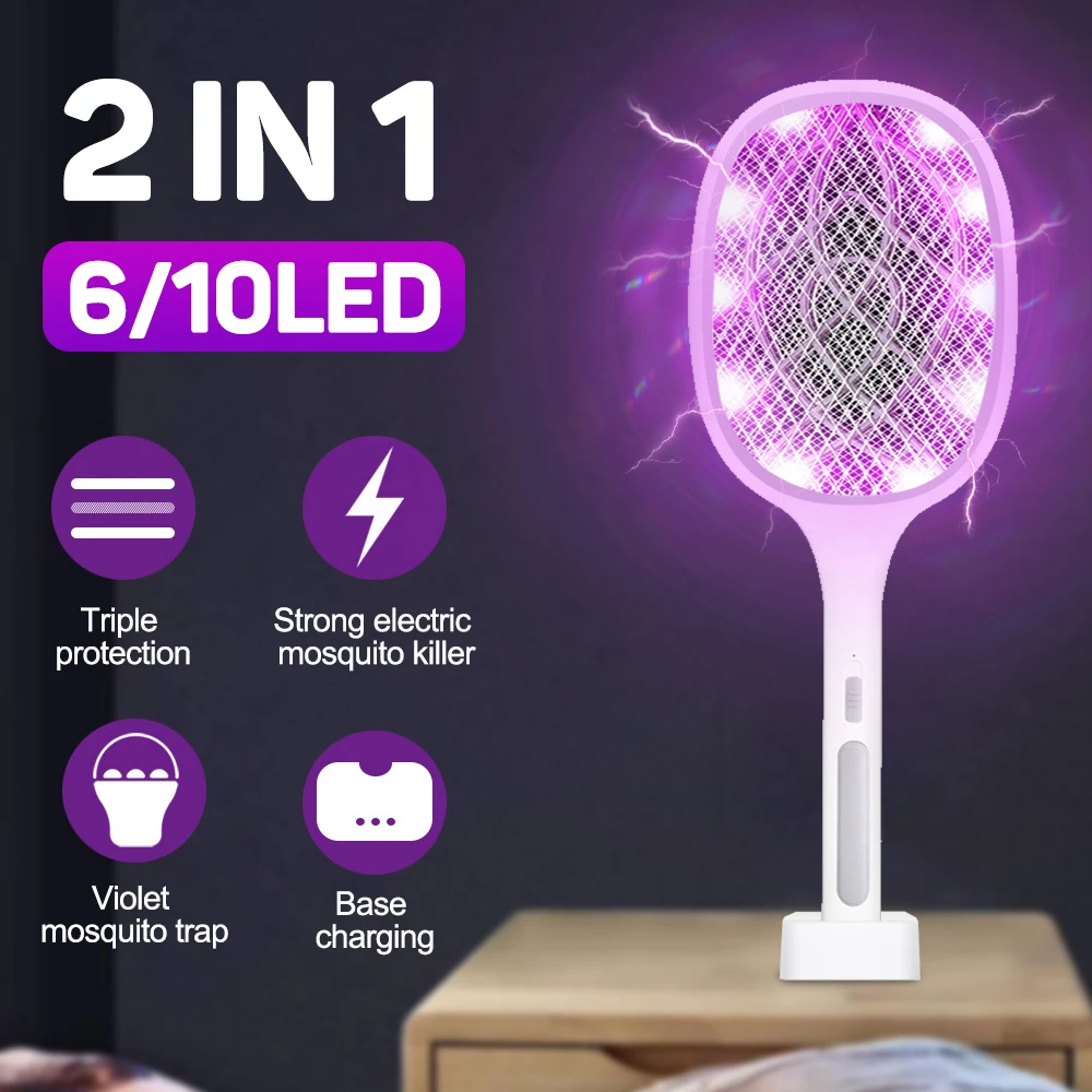 Electric Flies Swatter Killer with UV Light USB Rechargeable LED Lamp ...