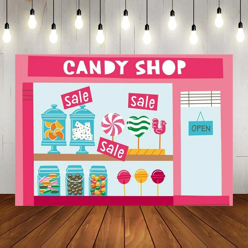 Open-Candy-Shop-Backdrop-Cartoon-Sweets-Cart-Candy-Jar-Lollipop ...
