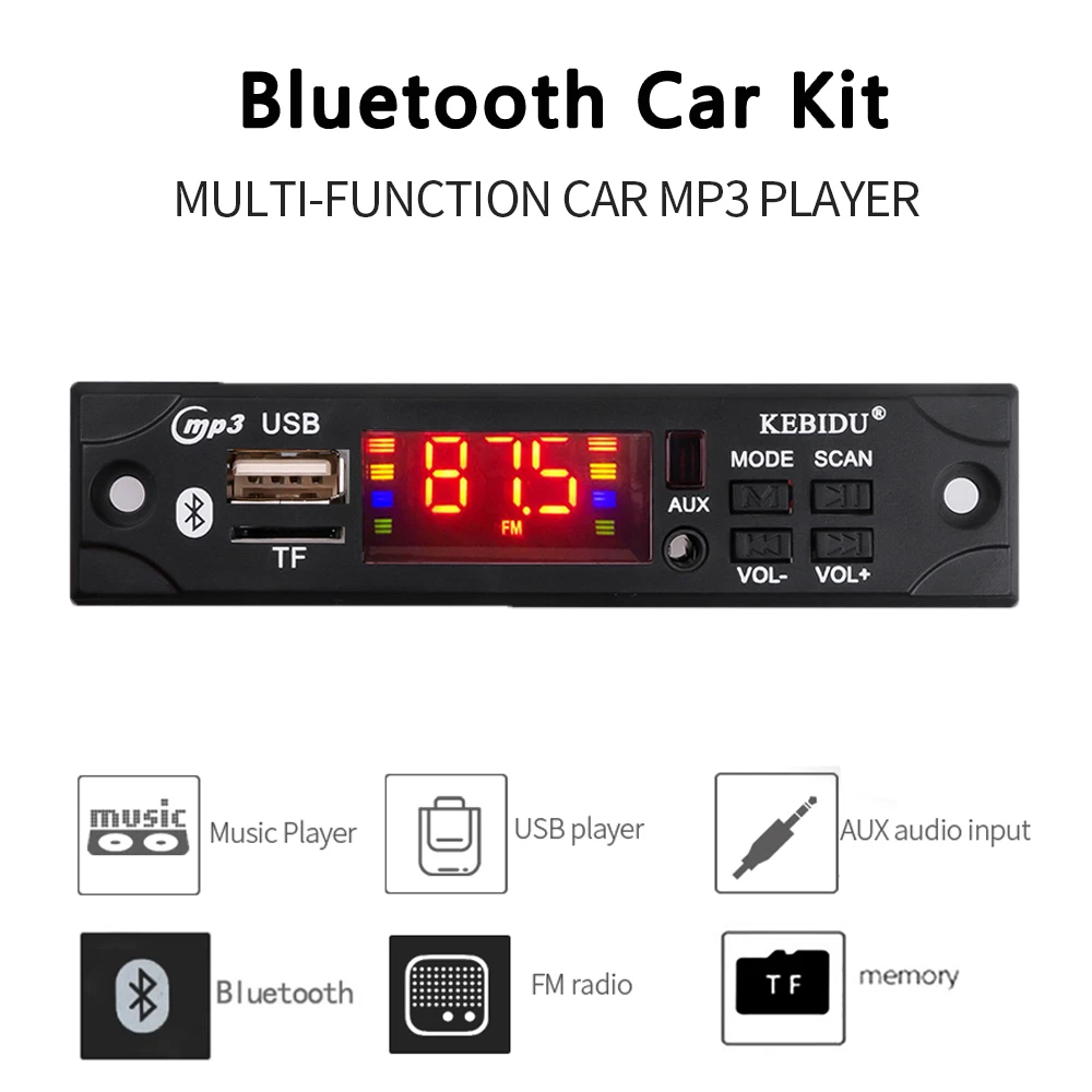 12V Car Audio Wireless Bluetooth Color Screen MP3 WAV WMA Decoder Board ...