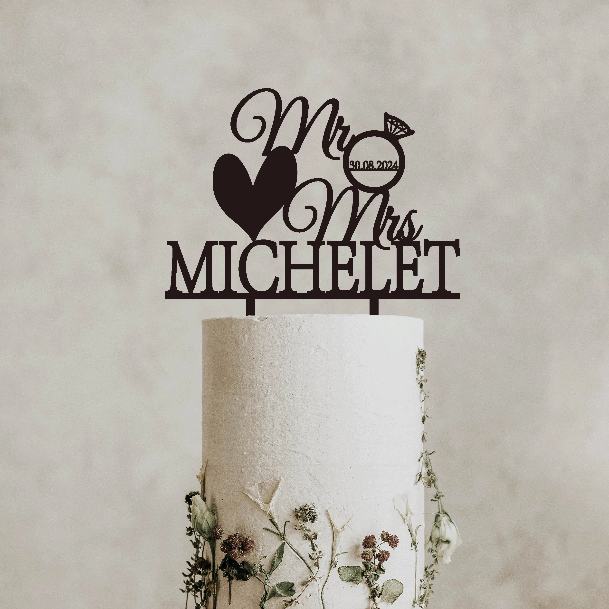 Custom Name Cake Topper With Ring Design | Gifts Flash