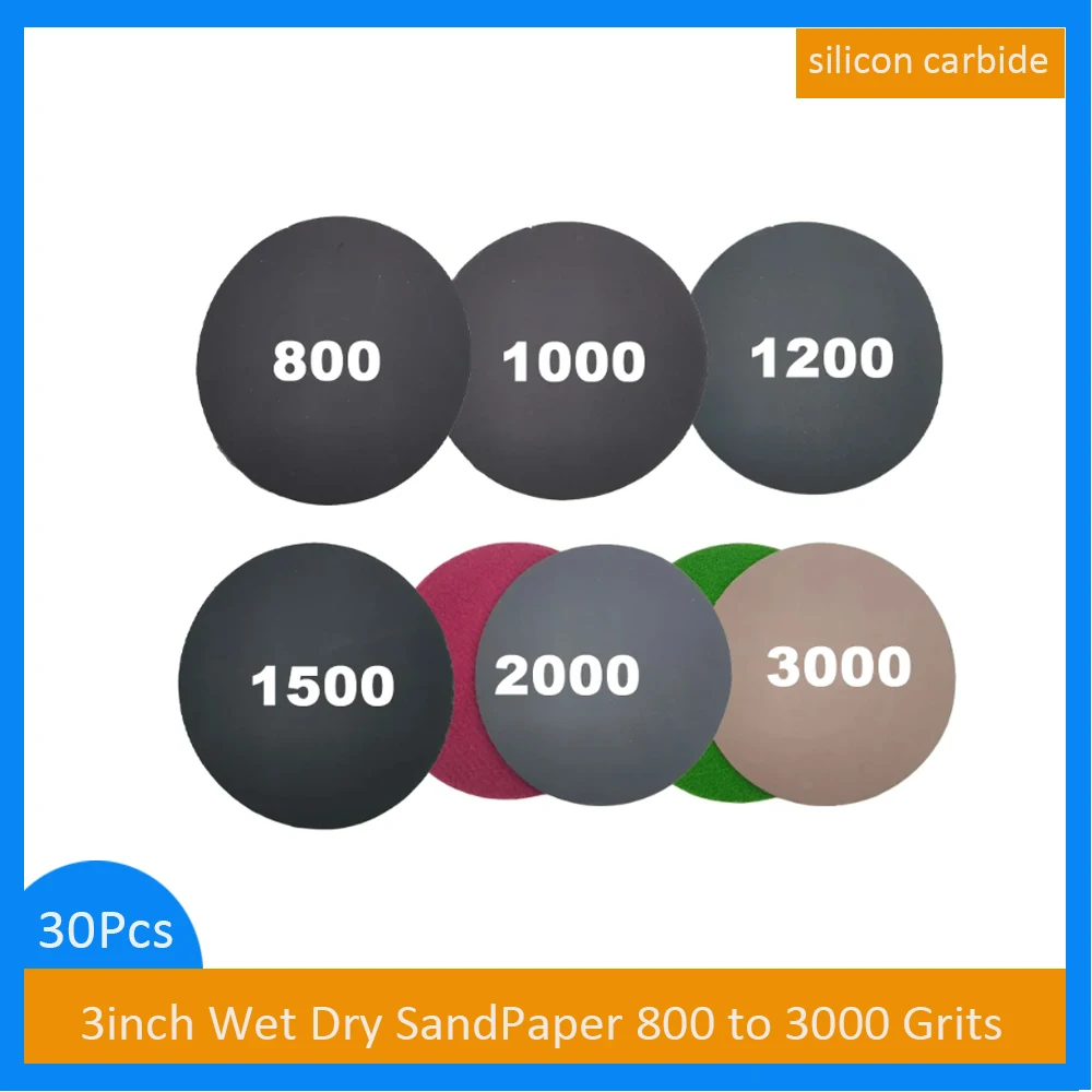 Kit Lixa 3 Polegadas Carboneto de Silício 30 Peças 800-3000 Grãos