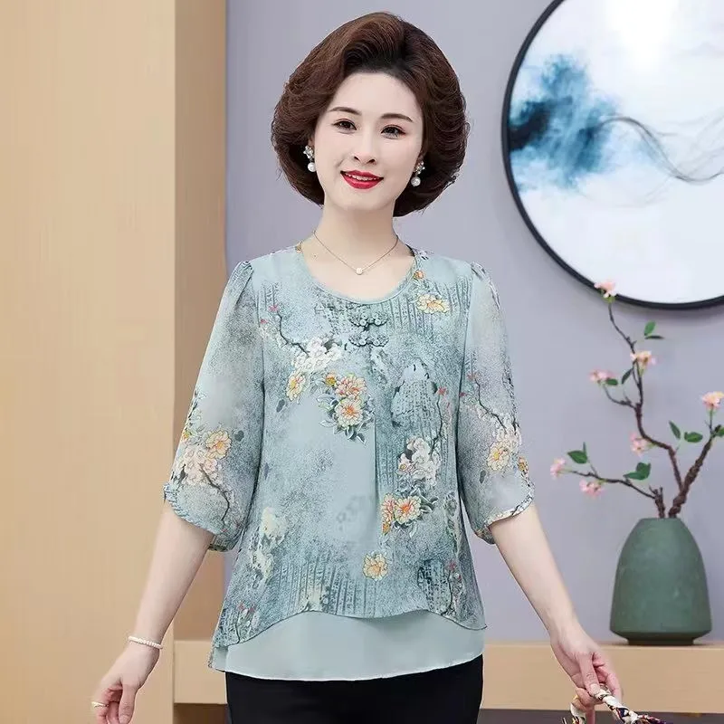 Women-Spring-Summer-Style-Fake-two-pieces-Chiffon-Blouses-Shirts-Lady ...