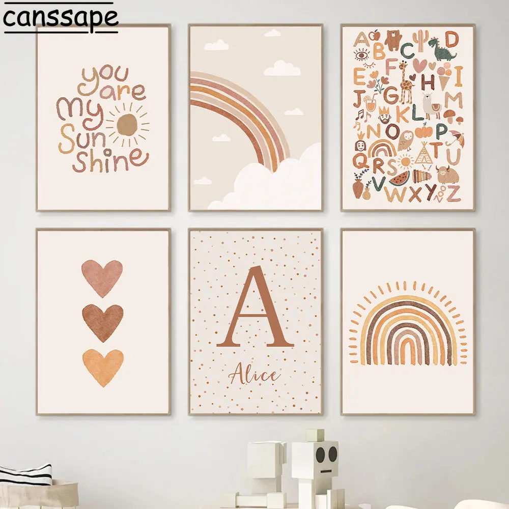 Bohemian-Art-Prints-Custom-Name-Canvas-Painting-Rainbow-Alphabet-Wall ...