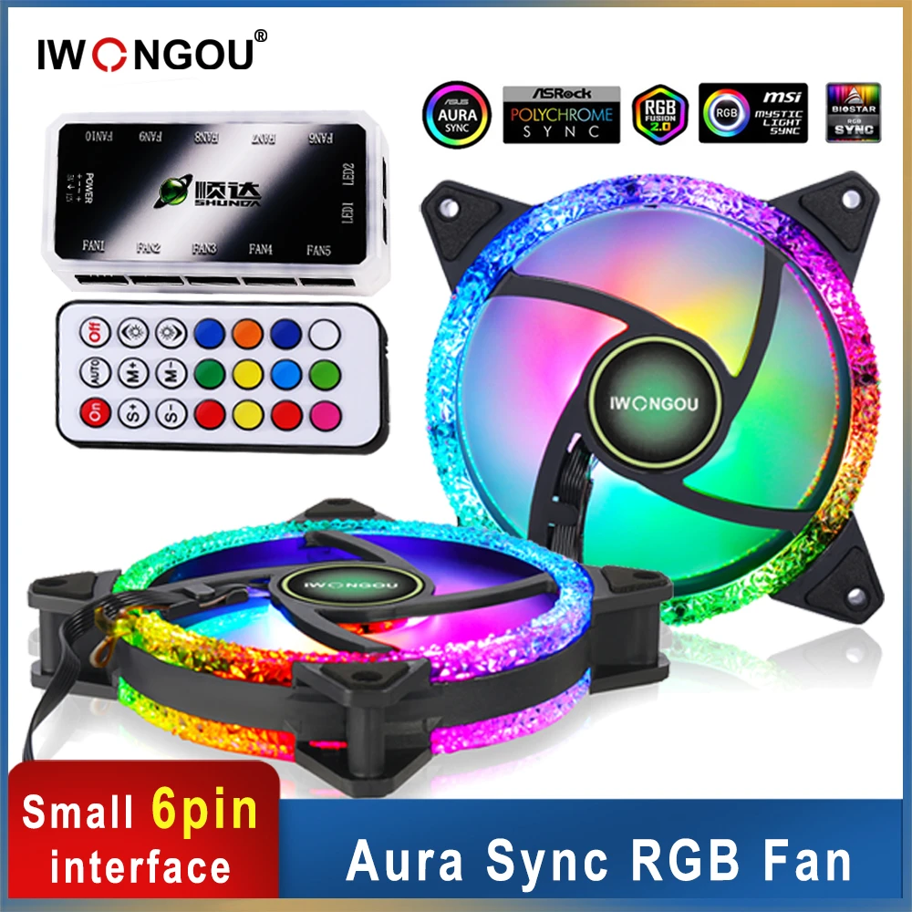 Iwongou Rgb Fan Controller 6 Pin Pc Fan 120mm 12v Silent Cooling Radiator Pwm Halo Computer Case ...