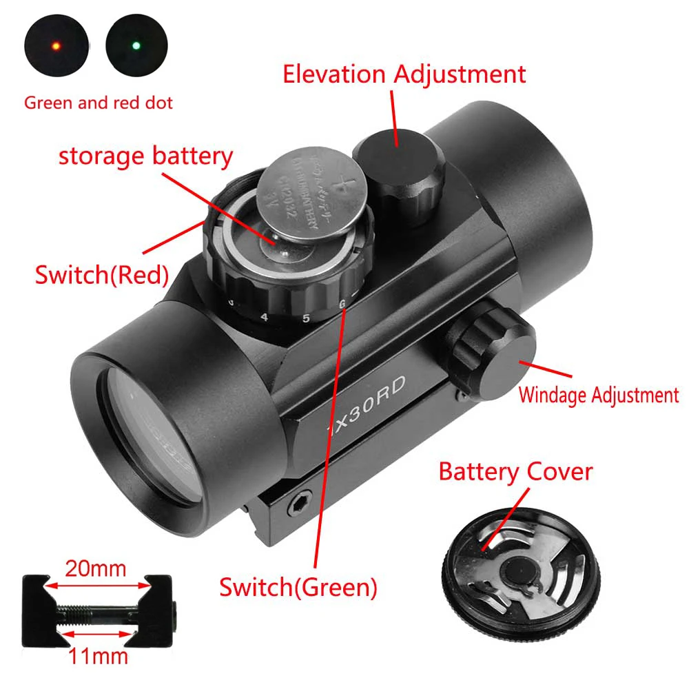 1X30 1x40 Red Dot Scope Sight Tactical Rifle scope Green Red Dot ...