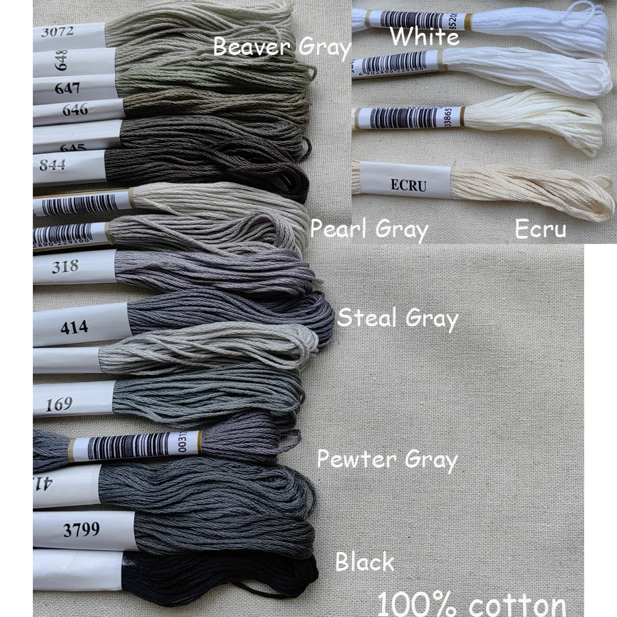 High Quality Cross Stitch 8 Meters 6 strands Black and White Gray ...