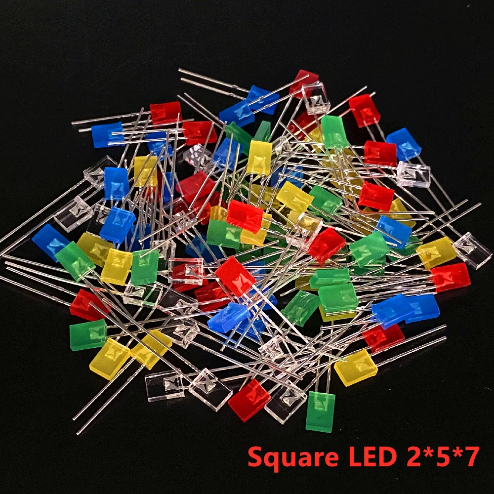 100pcs 2X5X7 square LED 257 Red light emitting diode White Yellow Red ...