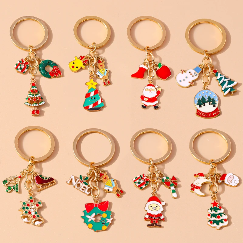 Cute-Enamel-Christmas-Keychain-Snowman-Santa-Claus-Key-Ring-Pendants ...