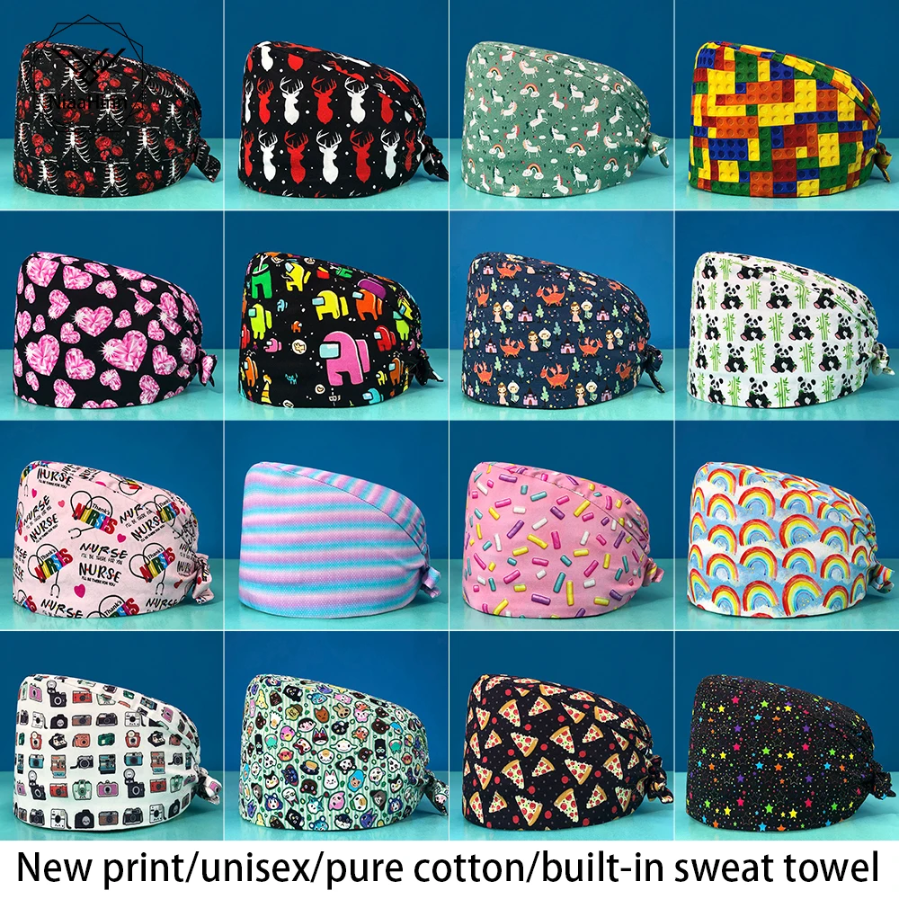 women's operating room hats cotton Cartoon print hat nurse Scrub hat ...