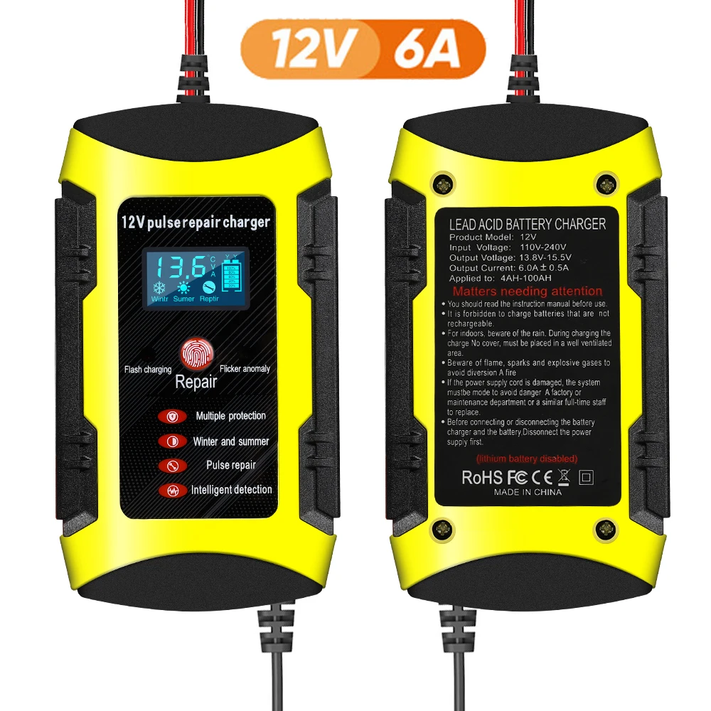 12V 6A Intelligent Pulse Repair Charger Full Automatic Car Battery ...