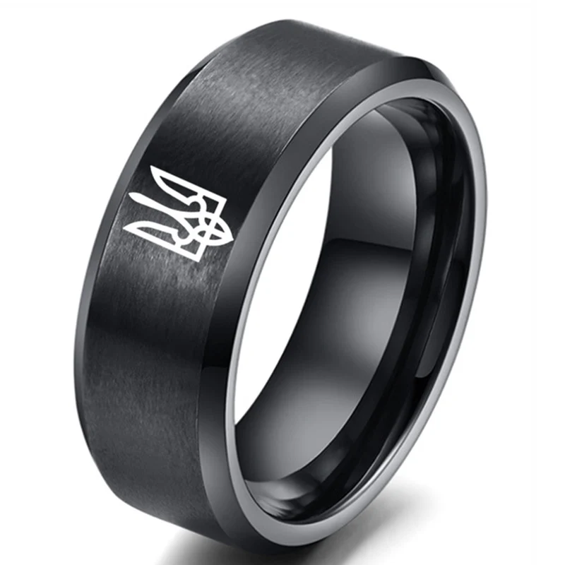8MM Stainless Steel Ring Ukrainian National Emble Ring God Bless ...