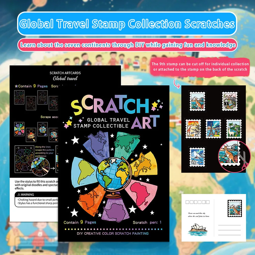 Creative Global Travel Stamp Collection Colorful DIY Scratch Painting ...