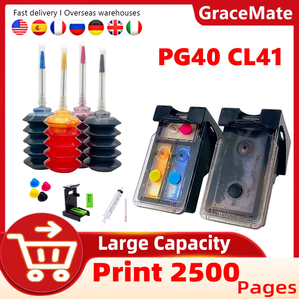 Pg-40 Cl-41 Cl41 Pg40 Refillable Ink Cartridge Compatible For Canon ...