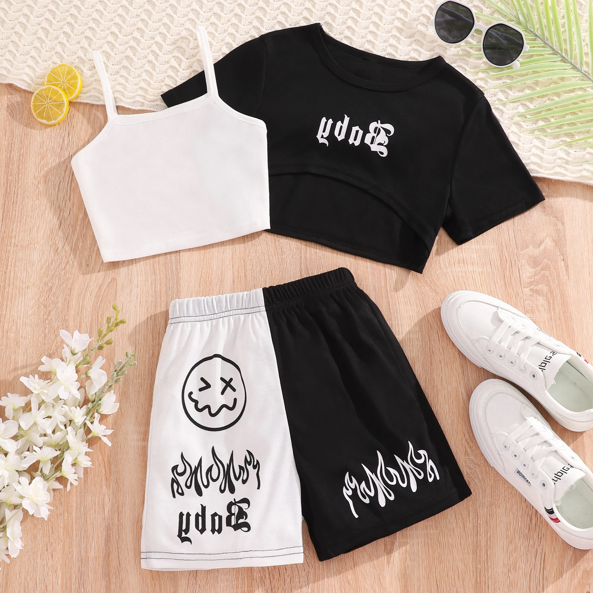 2024-Kids-Girls-Clothing-Set-Summer-Short-Sleeve-Fashion-Three-Piece ...