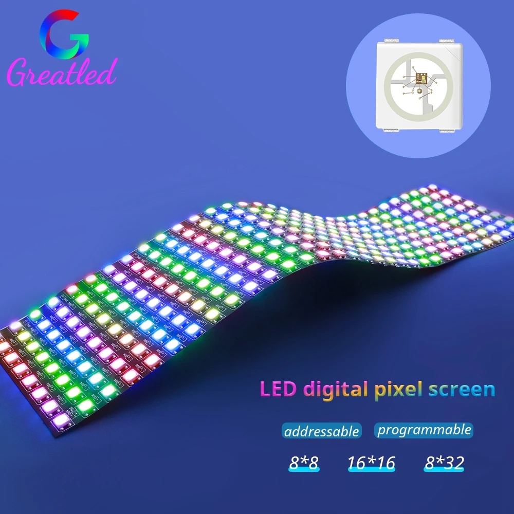 8x8-16x16-8x32-Module-WS2812B-RGB-LED-Digital-Flexible-Individually-Addressable-Panel-WS2812 ...
