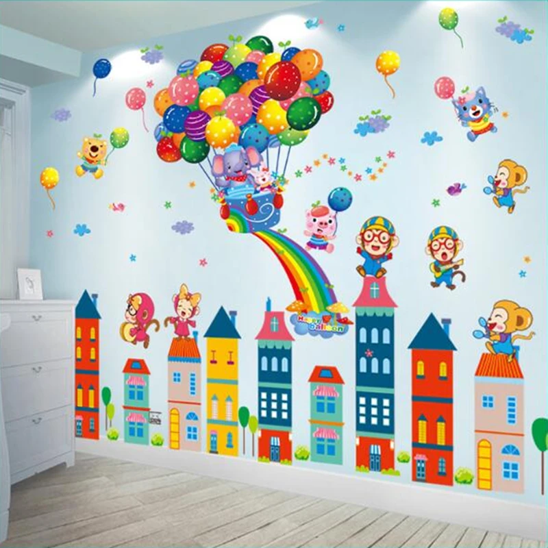 Creative-Balloons-Animals-Wall-Sticker-DIY-Cartoon-Castles-Mural-Decals ...