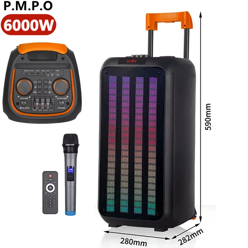 Double-8-Inch-Big-Horn-Woofer-EQ-Karaoke-Party-TWS-Trolley-Speaker ...