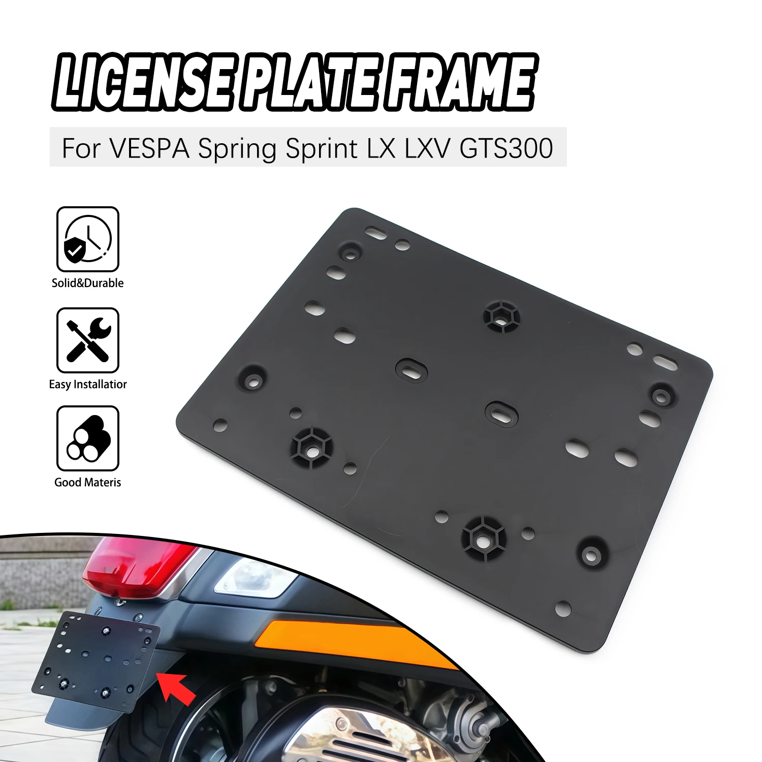 License Plate Holder Bracket Rear Tail Registration Frame For VESPA ...