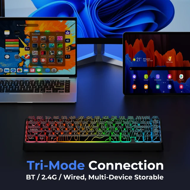 Mechanical Keyboard XVX M67 Wireless - 60% Topographic Design With RGB ...