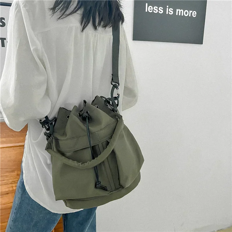 New-Drawstring-Waterproof-Nylon-Bucket-Bag-Niche-Personality-Large-Capacity-Portable-Sports ...