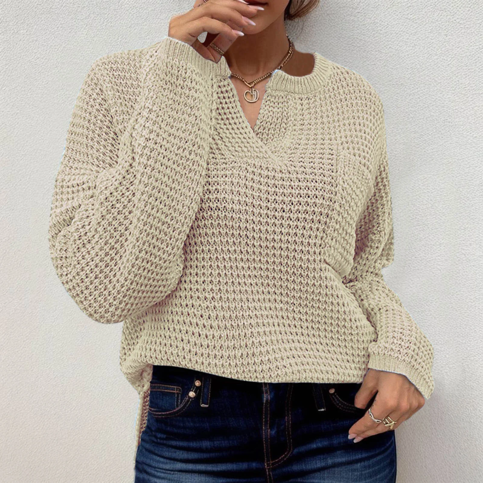 Women-Pullovers-Sweaters-Autumn-Winter-V-Neck-Solid-Color-Pockets ...