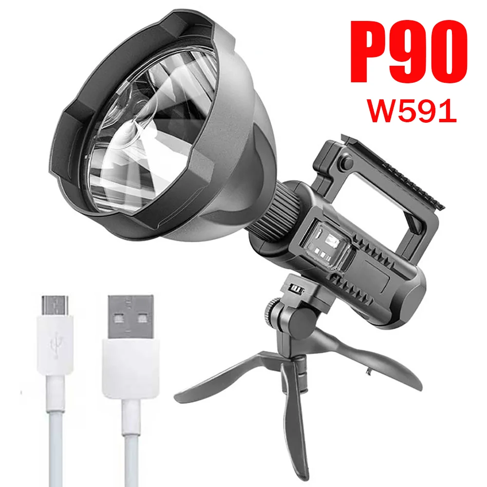 P90-High-Power-Spotlight-LED-Flashlight-USB-Rechargeable-Torch ...