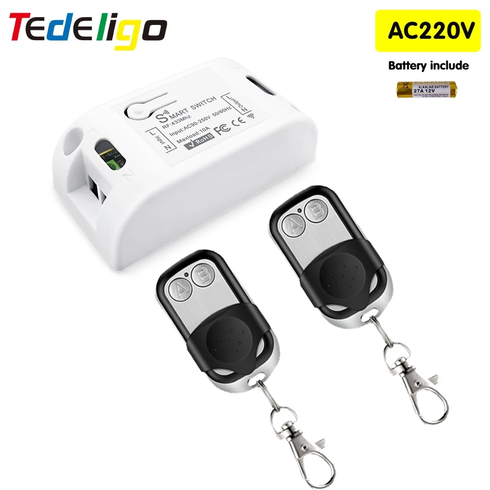 433 MHz Wireless Remote Control Light Switch 220V 110V 10A 1 CH Relay ...