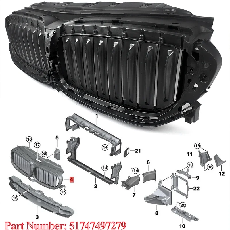 51747497279-Front-Upper-Radiator-Grille-Active-Air-Shutter-For-BMW-G30 ...