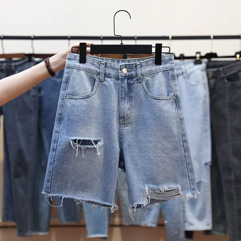 M-4XL-Women-Denim-Shorts-High-Waist-Hole-Ripped-Half-Pants-Summer ...