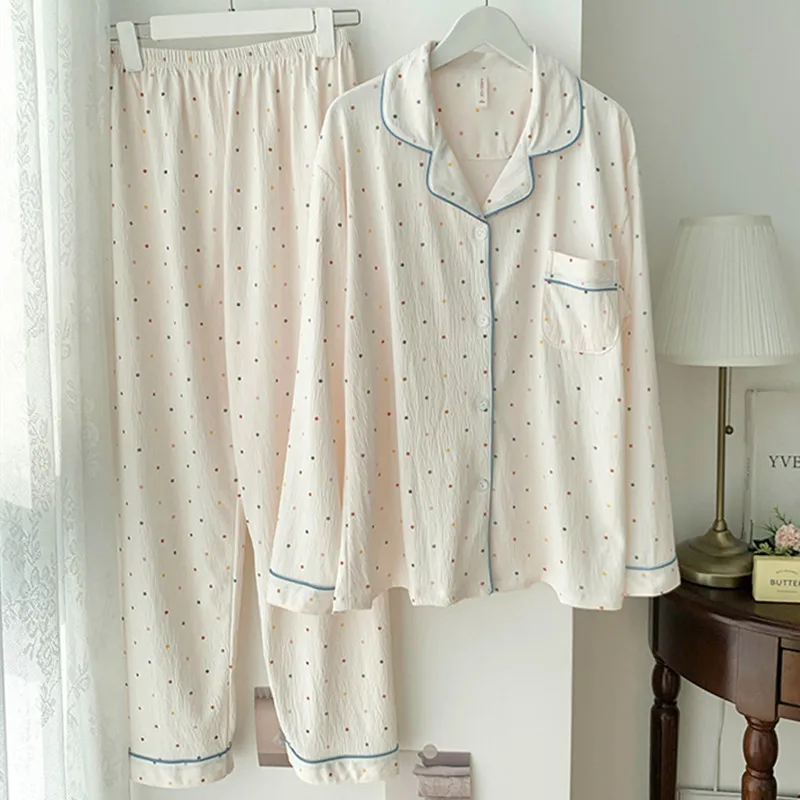 Printed-New-Cotton-Long-Sleeved-Pajamas-Women-s-Lapel-Cardigan-Home ...