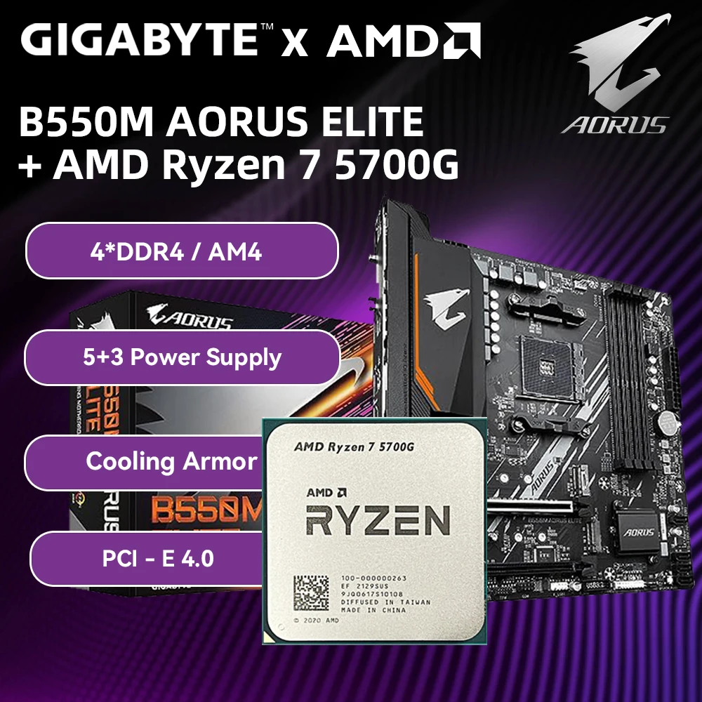 GIGABYTE-B550M-AORUS-ELITE-Kit-de-Placa-base-con-AMD-Ryzen-7-5700G-CPU ...
