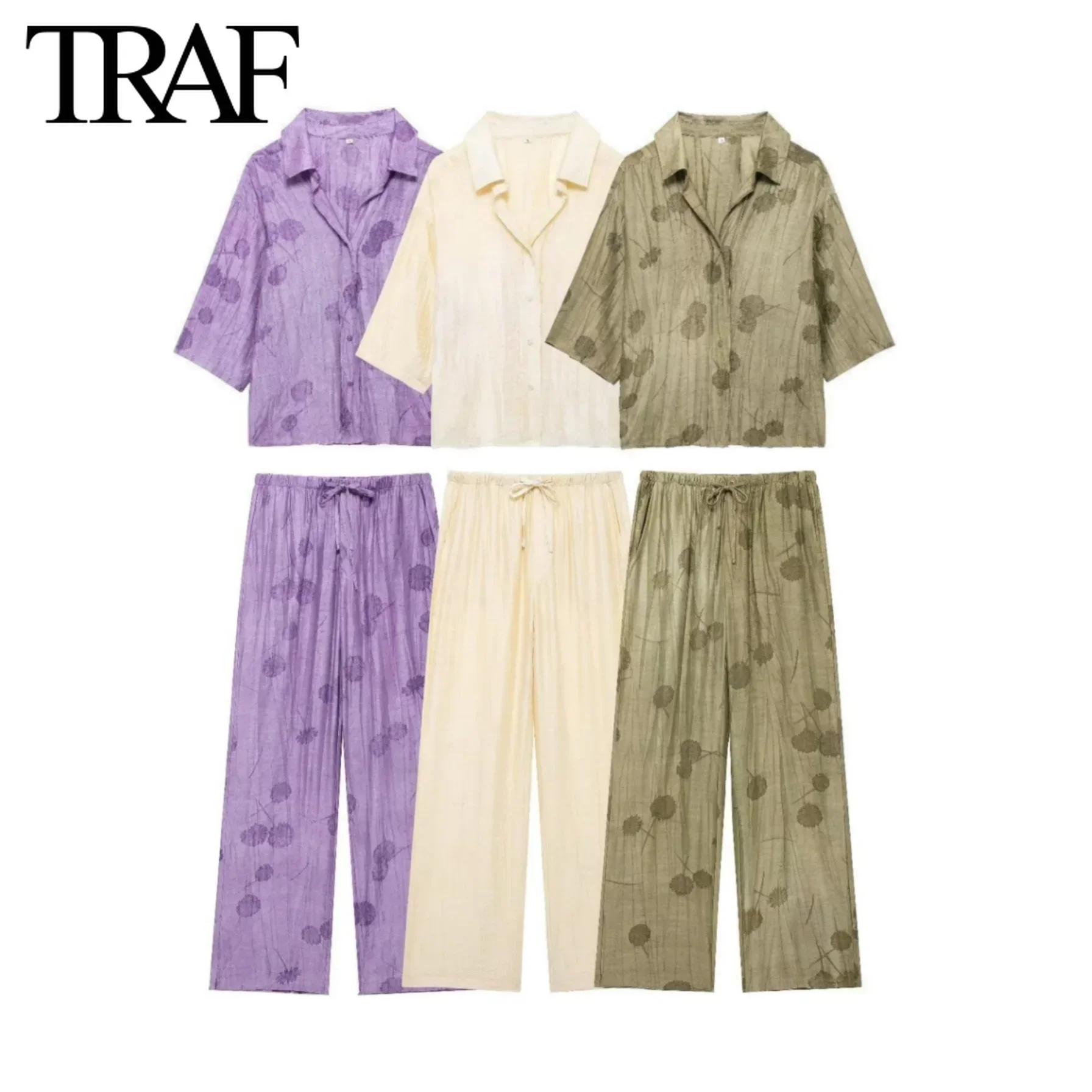 TRAF-Women-Fashion-Spring-New-Jacquard-Short-Sleeve-Lapels-Printed ...