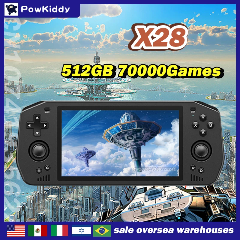 Powkiddy X28 Unisoc Tiger T618 5.5 인치 터치 IPS 스크린, 안드로이드 11 PSP PS2 HD TV 출력 레트로 게임기, 512G 75000 게임