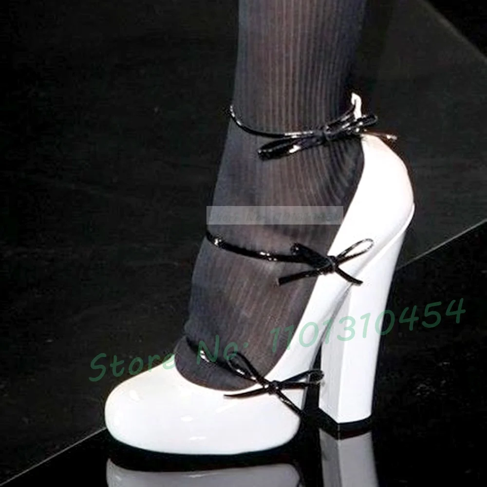 Bowknot-Strap-Round-Tip-Pumps-Women-Lovely-High-Block-Heels-Runway ...